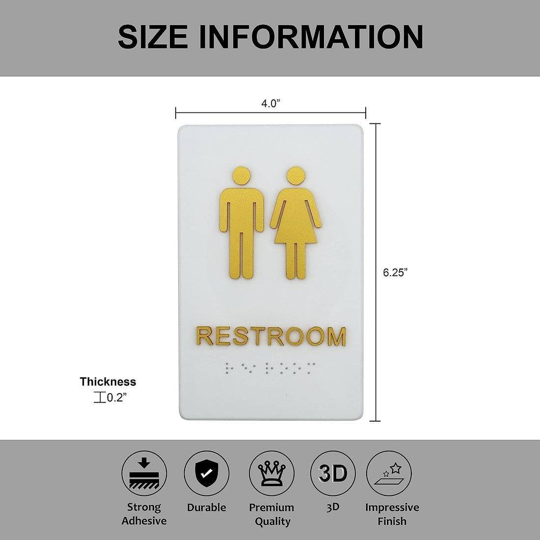 Acrylic 3D Gold Finish Restroom Sign with Braille – Prime Vantage
